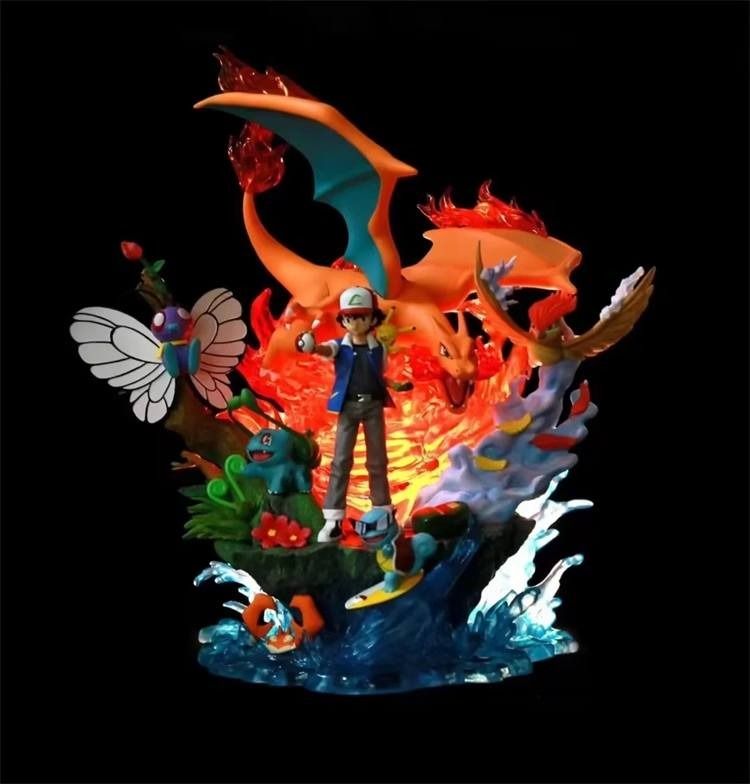 Pokemon Ash and First Gen Pokemon PVC Statue with LED Pokemon Charizard ...