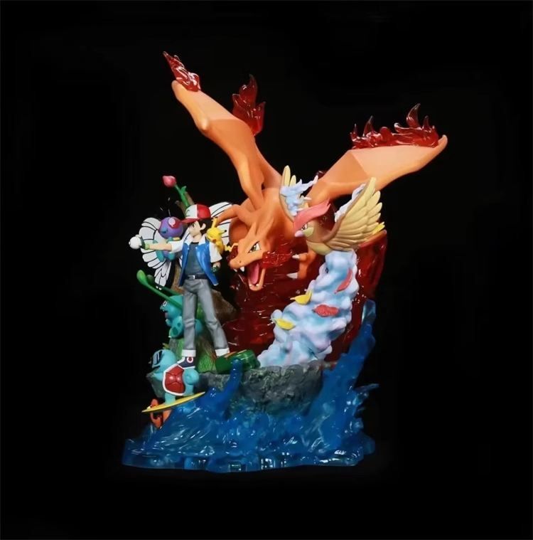 Pokemon Ash and First Gen Pokemon PVC Statue with LED Pokemon Charizard ...