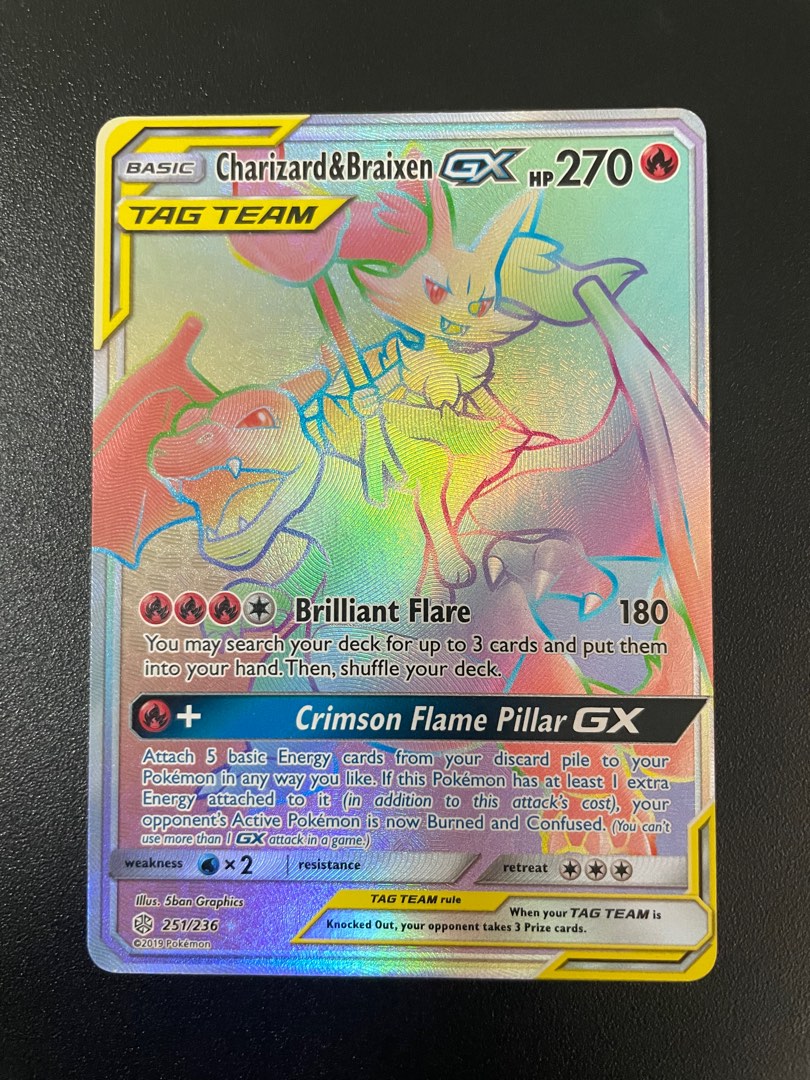 Pokemon TCG Charizard & Braixen GX - 251/236 - Hyper Rare Sun & Moon: Cosmic Eclipse Pokemon ...