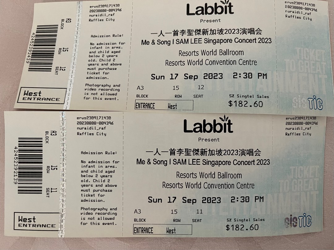 Sam Lee Concert Tickets, Tickets & Vouchers, Event Tickets on Carousell