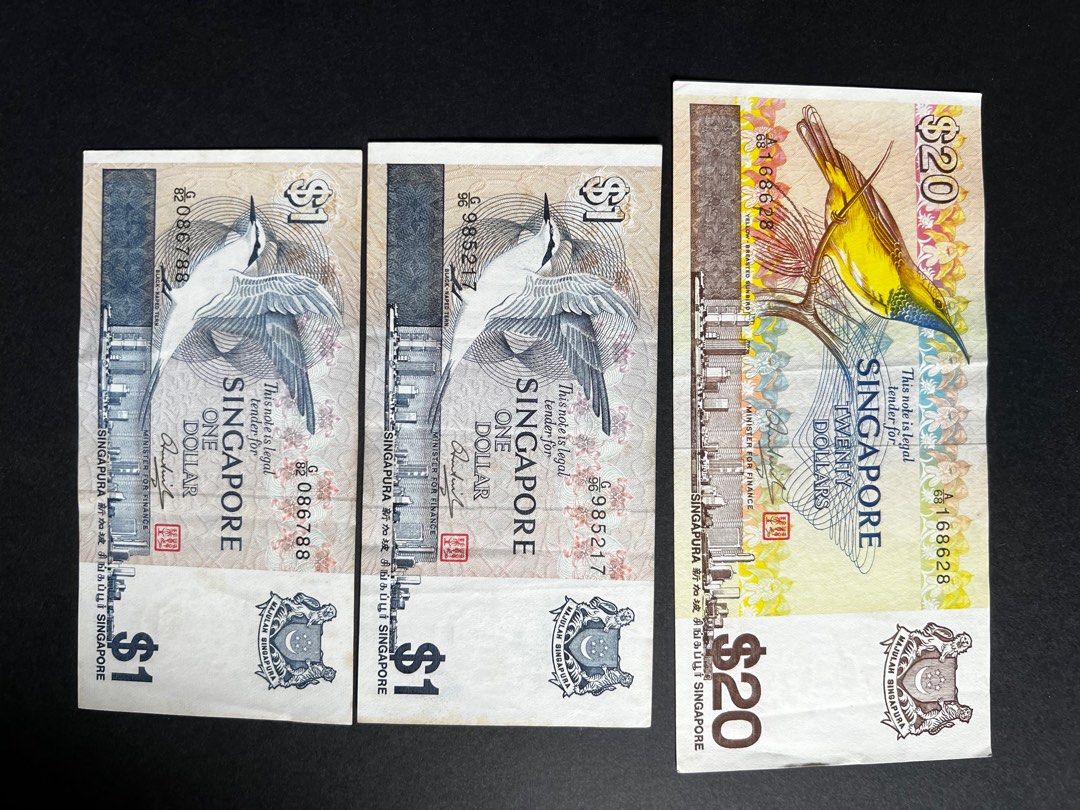 Singapore currency notes - bird series $20,$10X2 and $1X2, Hobbies ...