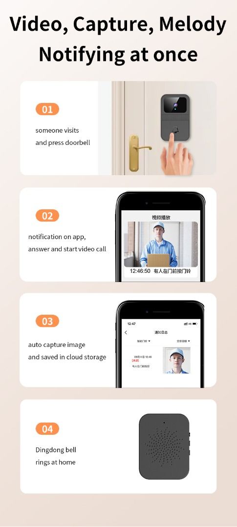 Singapore stock, Smart Video Doorbell D9 Home Surveillance Video Intercom HD Night Vision ...