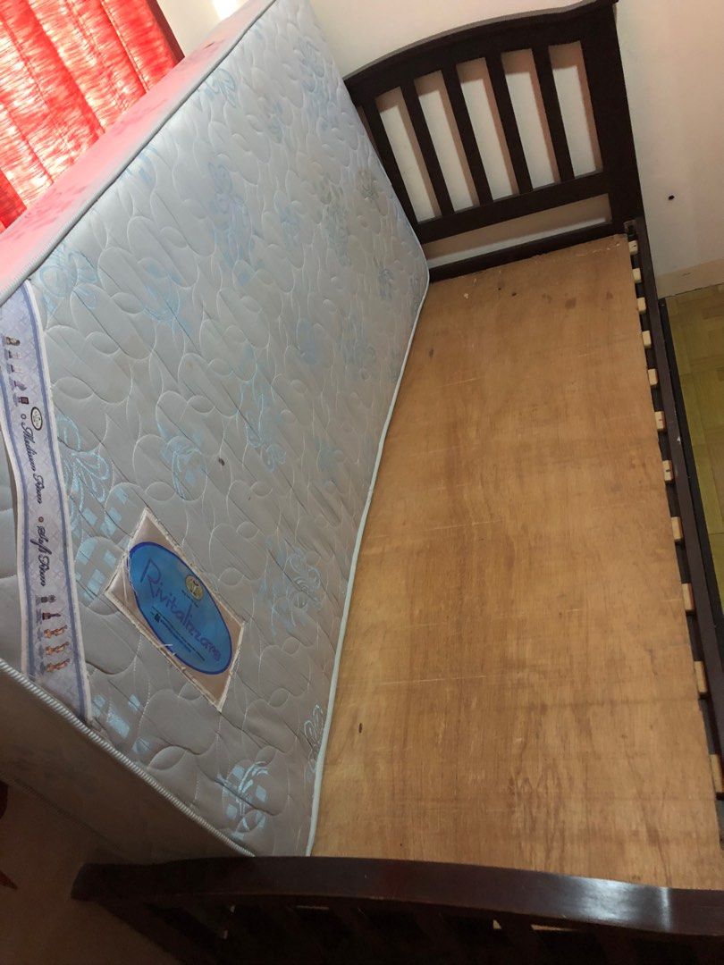Single Wooden Bed Frame with Salem Spring Mattress on Carousell