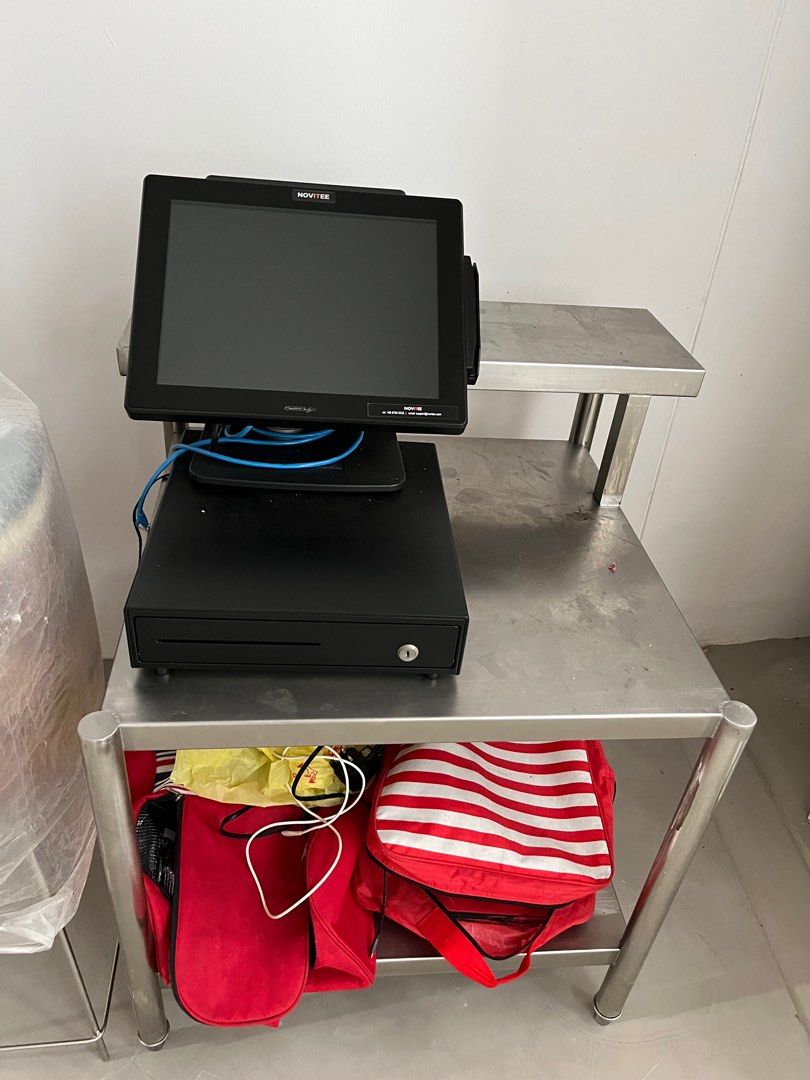 Stainless steel 2 tier table with overhead rack, Furniture & Home ...