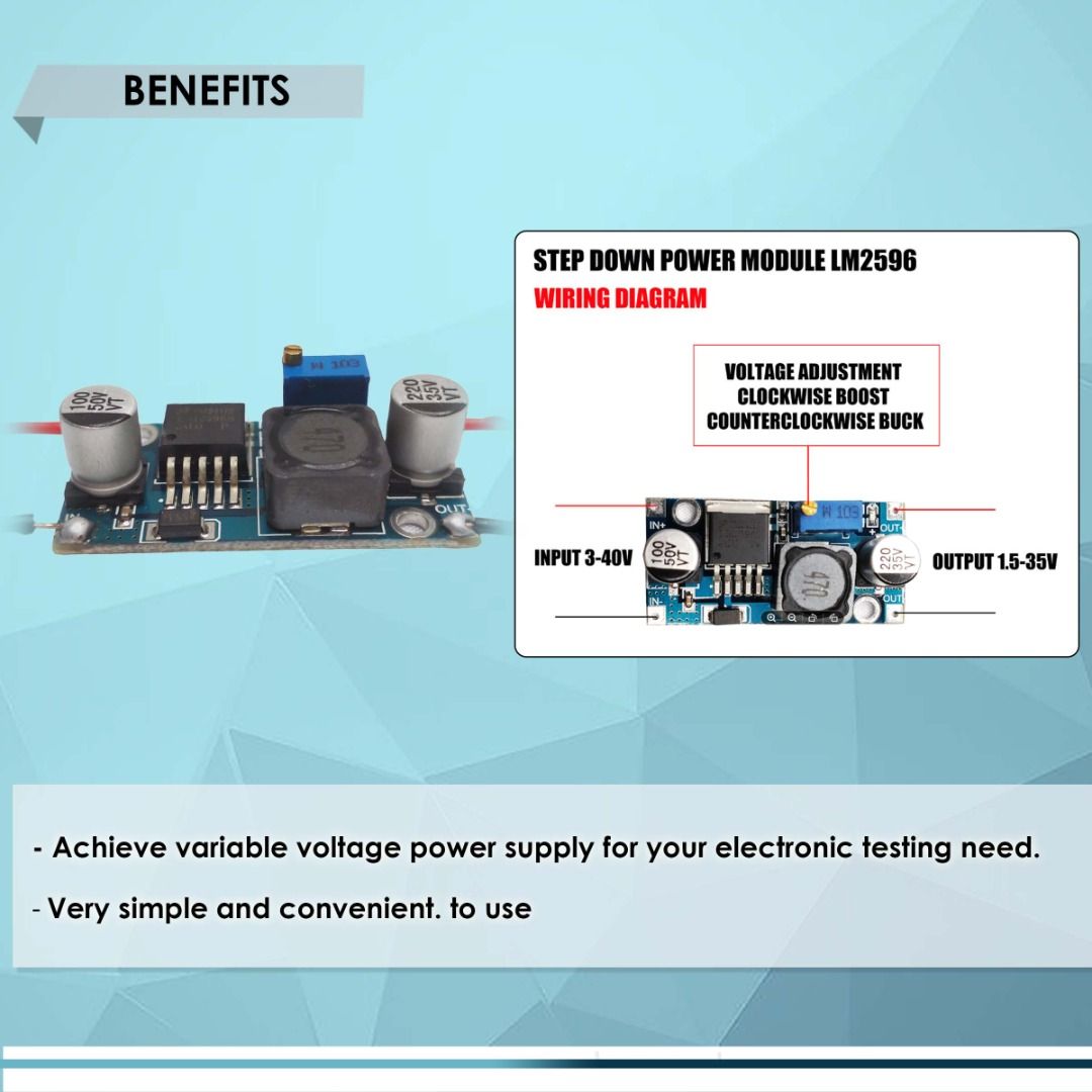 STEP DOWN VOLTAGE REGULATOR with WIRE, LM2596 DC-DC BUCK CONVERTER 3 ...