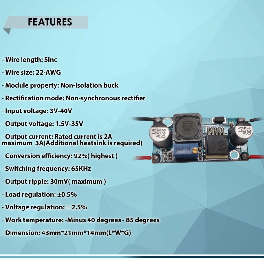 STEP DOWN VOLTAGE REGULATOR with WIRE, LM2596 DC-DC BUCK CONVERTER 3 ...