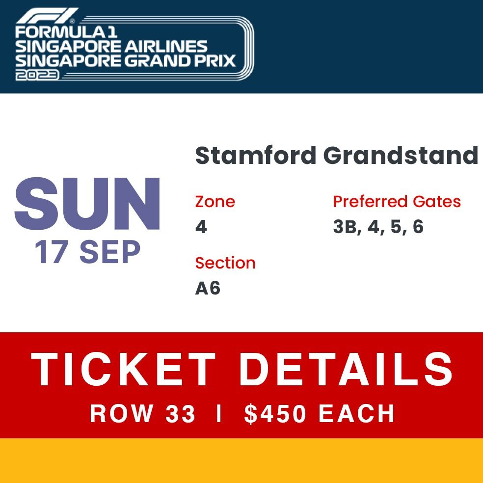 SUNDAY GRANDSTAND - Formula One Singapore Grand Prix F1 Marina Bay ...