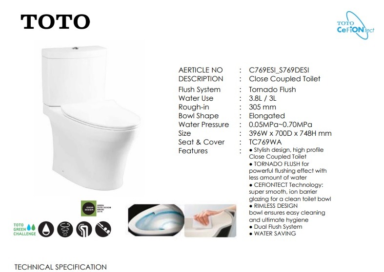 TOTO Toilet bowl C889DESI Tornado Flushing - WA Uncle Heng 93504822, Furniture & Home Living ...