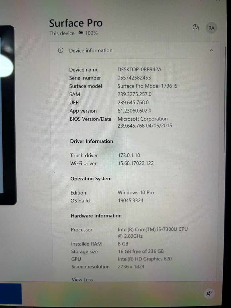 microsoft windows surface pro 5th gen 2017 (1796 iS), Computers & Tech ...