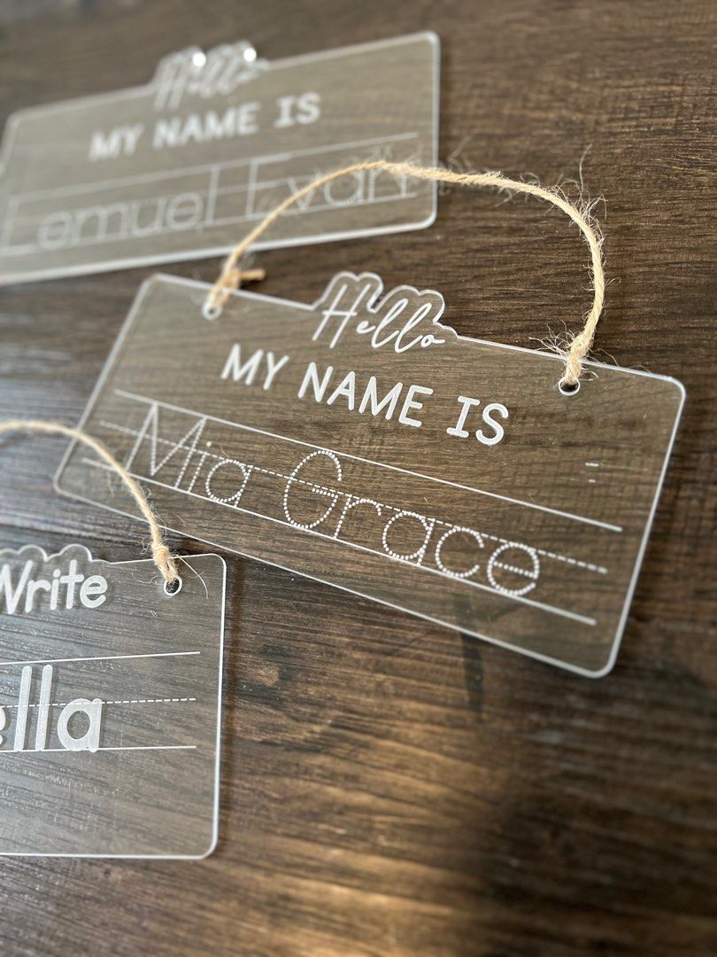Acrylic name board/ learn to write your name, Hobbies & Toys ...