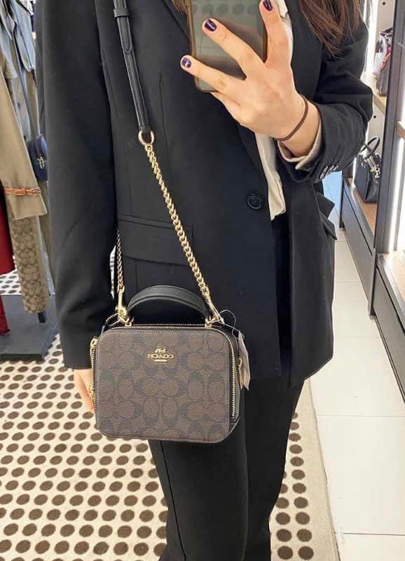 Coach Box Sling Crossbody Black and Mono Color, Women's Fashion, Bags ...