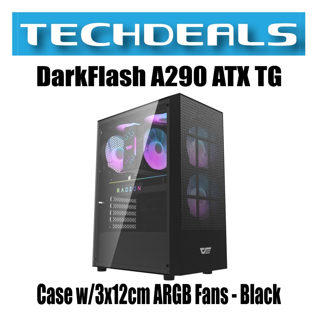 DarkFlash A290 ATX TG Case w/3x12cm ARGB Fans - Black, Computers & Tech ...