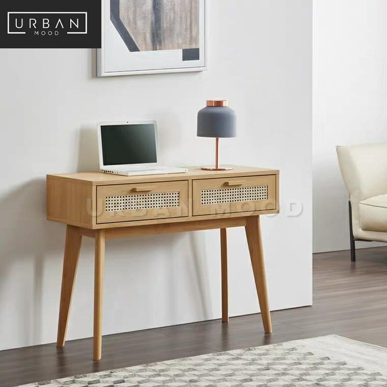 DENMORE Rustic Rattan Study Table, Furniture & Home Living, Furniture ...