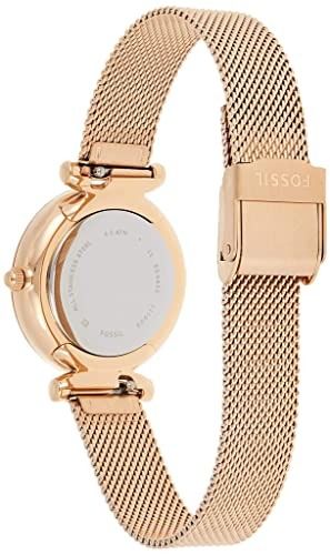 Fossil ES4433 Carlie Three-Hand Mother of Pearl Dial Rose Gold Mesh ...