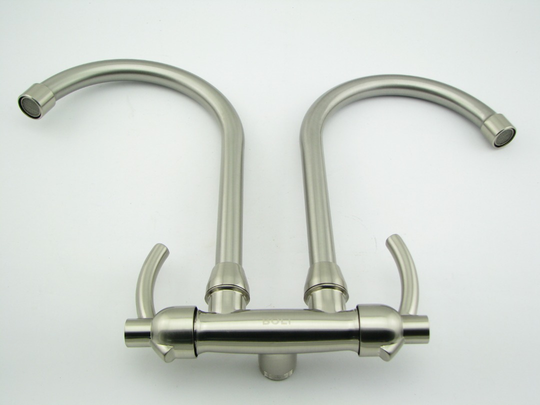 HIGH GRADE BRUSHED DOUBLE HEAD KITCHEN FAUCET – WALL MOUNTED, Furniture ...