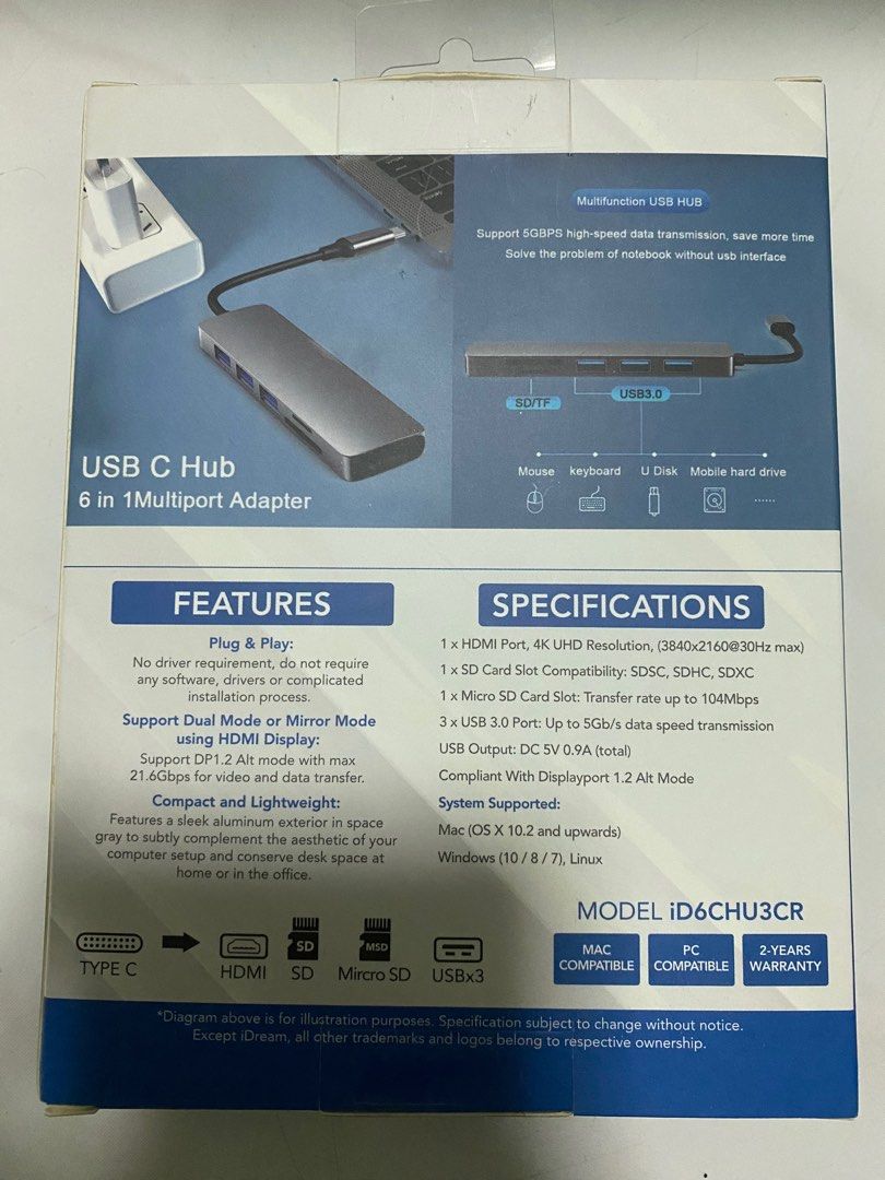 iDream USB-C to HDMI Multiport Adapter 6-in-1, Computers & Tech, Parts ...