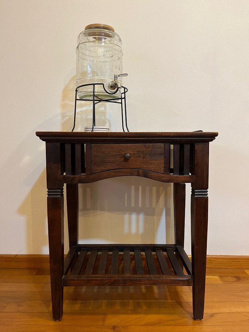 Solid Indonesian Teak Side Table with Drawer, Furniture & Home Living ...