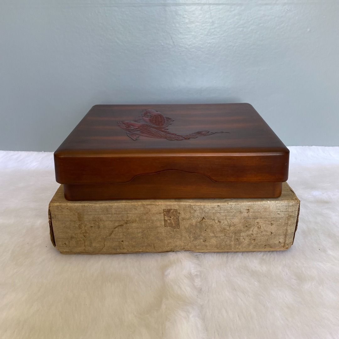 Japan Brown Koi Fish Carved Bento Storage Box on Carousell