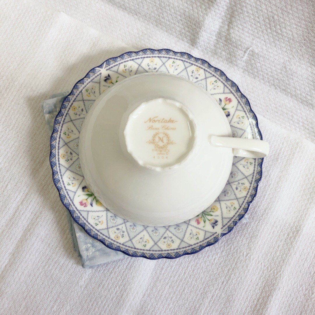 Japan Noritake Blue Flower Garden Teacup and saucer set (2 sets ...