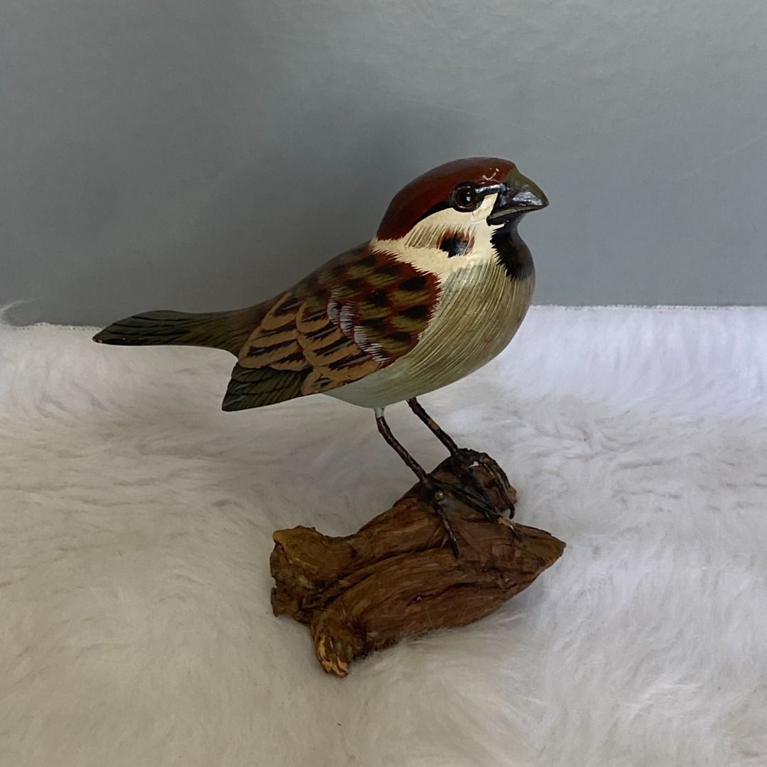 Japan Vintage Wren Bird Carved Wood Art Figure on Carousell