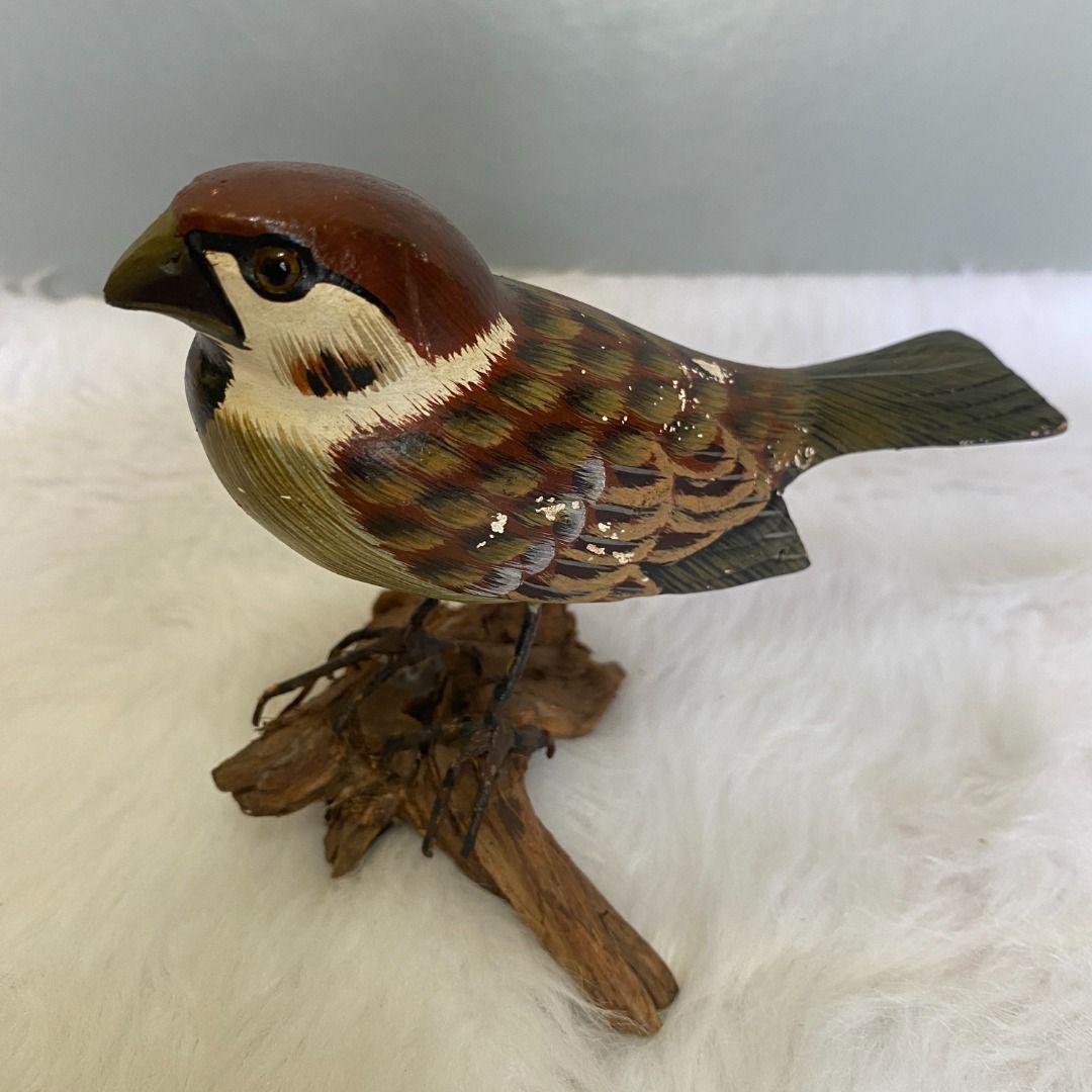 Japan Vintage Wren Bird Carved Wood Art Figure on Carousell