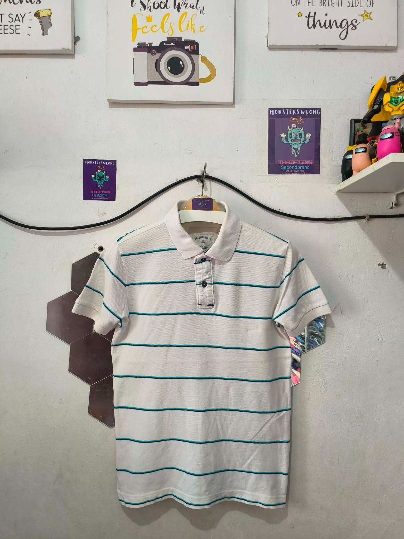 Kaos Polo Uniqlo Putih Garis Garis Biru Tosca Hitam, Fesyen Pria, Pakaian , Atasan di Carousell