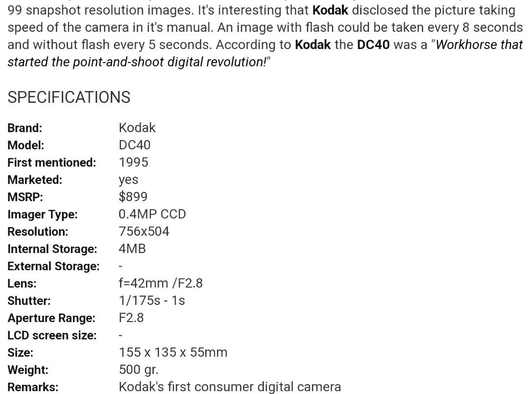 Kodak DC40 camera. Kodak first commercial digital camera model. Rare ...