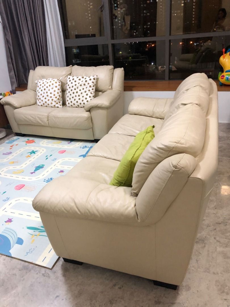 Cream Color Leather Sofa Set | Baci Living Room