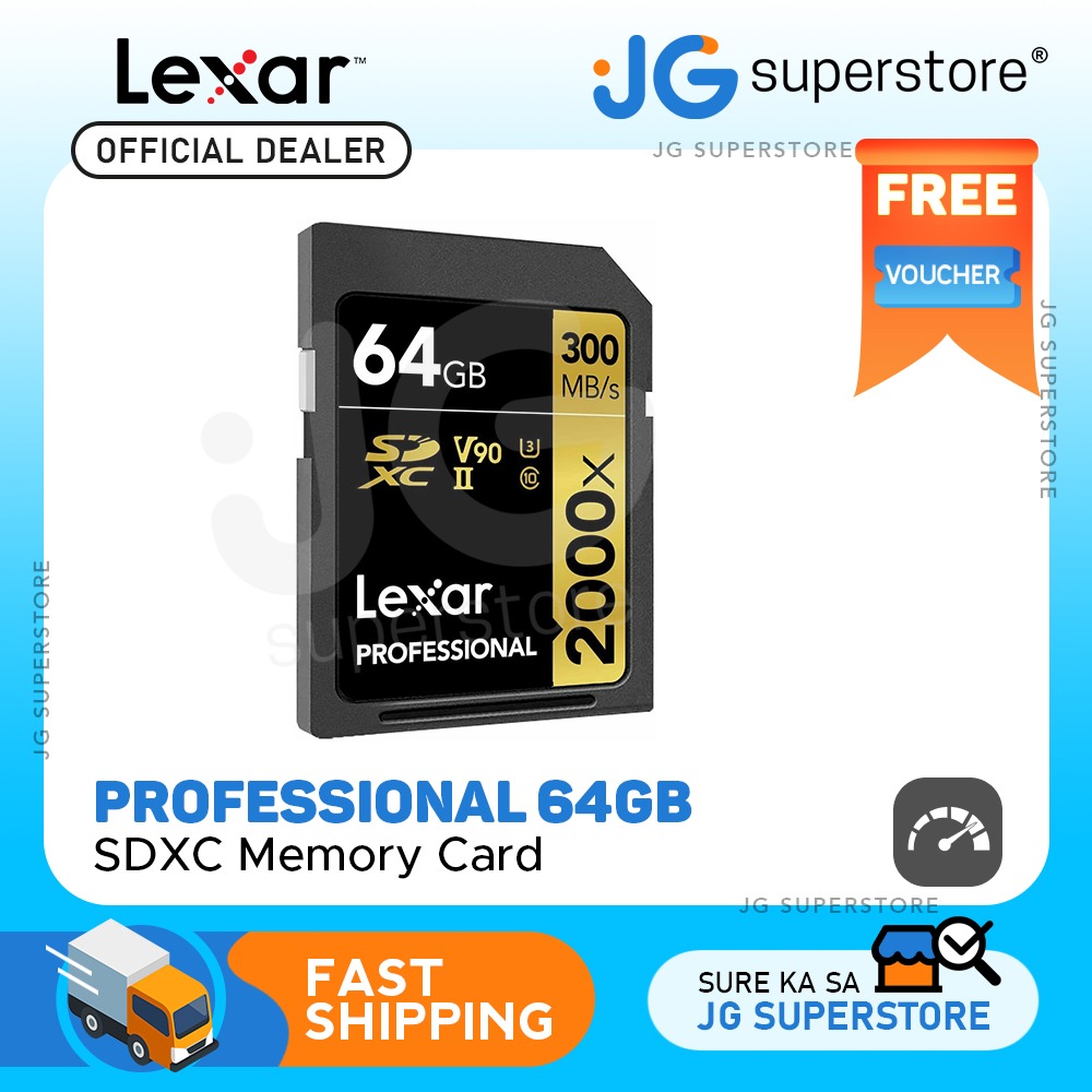 Lexar Professional 64GB SDXC V90 2000x UHS-II Class 10 Memory Card with ...