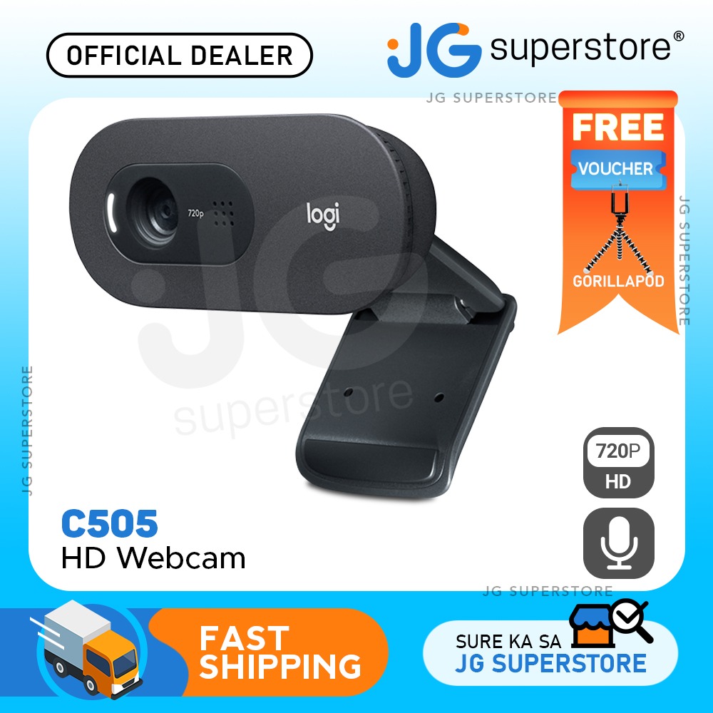 Logitech C505 HD Webcam 720p 30fps with Built-in Mono Mic, 60 Degree Diagonal Field of View ...