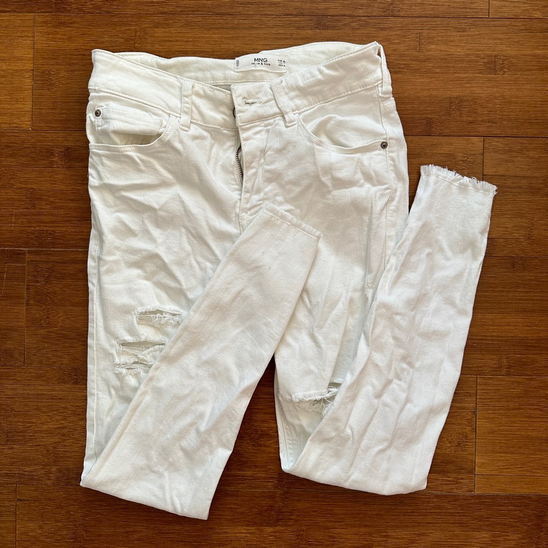 Mango White Ripped Jeans, Women's Fashion, Bottoms, Jeans on Carousell