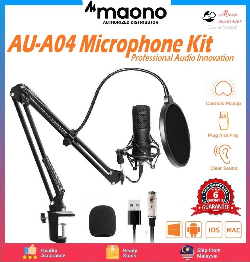 MAONO AU-A04 USB Microphone Kit 192KHZ/24BIT Professional Podcast Condenser Mic for PC Karaoke ...
