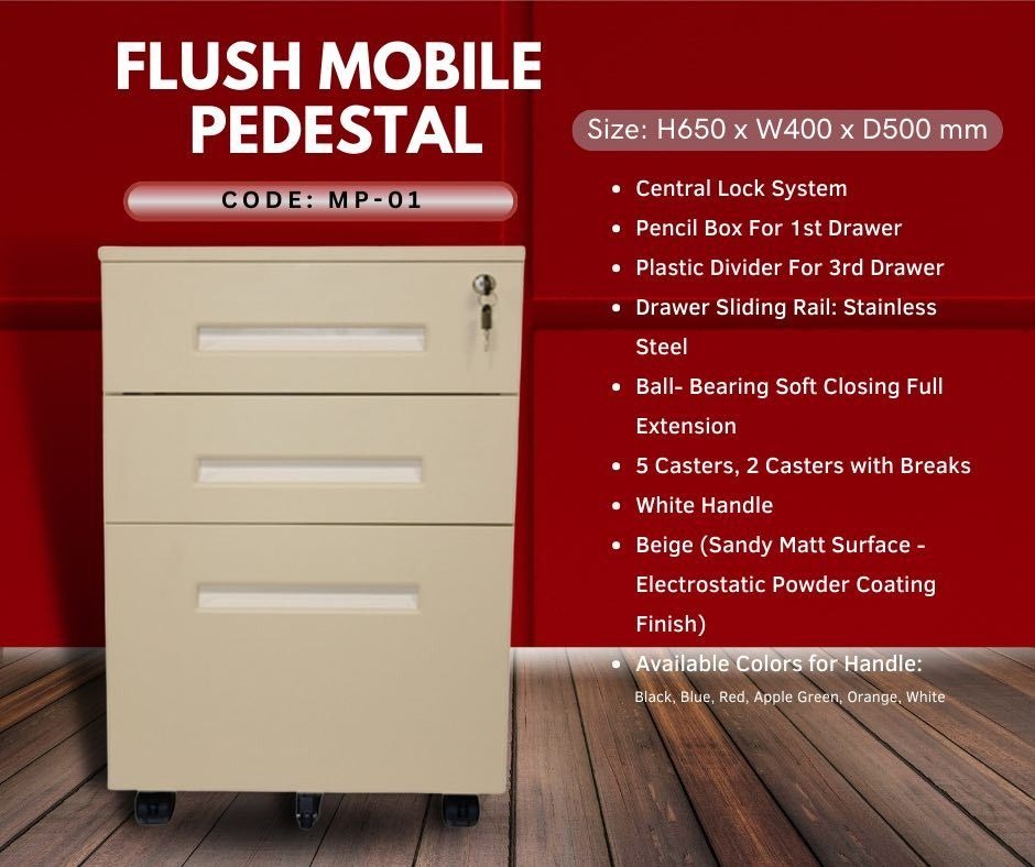 MOBILE PEDESTAL MP-01 BEIGE WHITE HANDLE, Furniture & Home Living ...