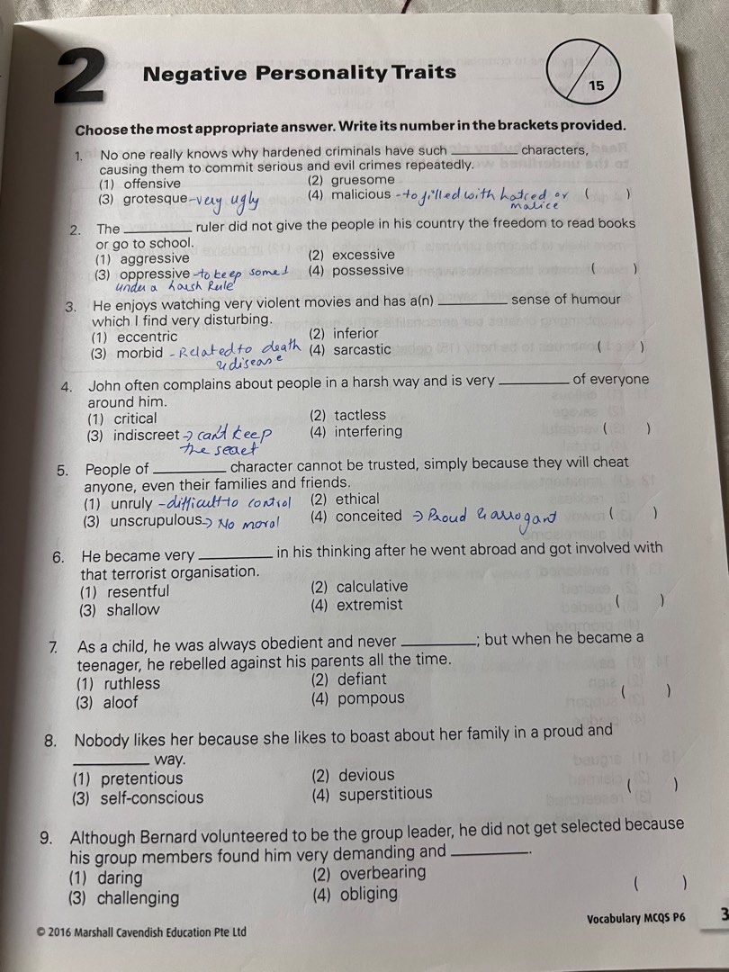 P6/PSLE Primary 6 English Vocabulary MCQs Explained-Marshall Cavendish ...