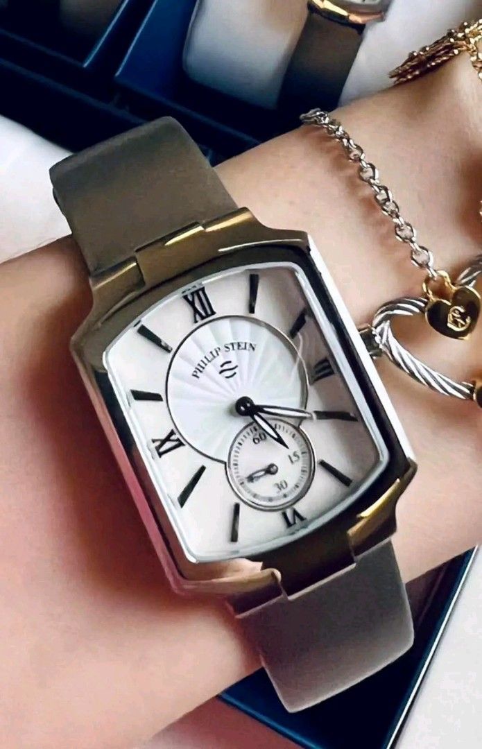 PHILIP STEIN Classic Square Mother Of Pearl Dial ALL Silver Women's ...