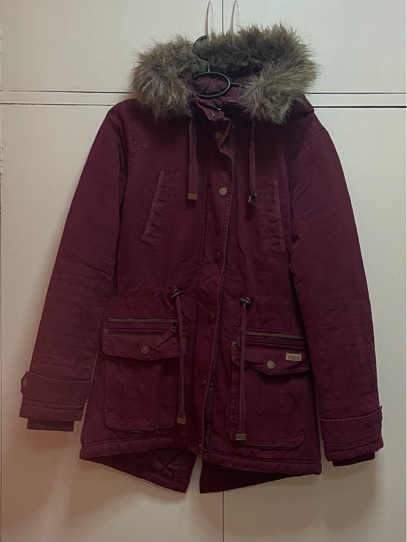 Maroon Cotton trench coat jacket heavy and thick multiple pockets with ...