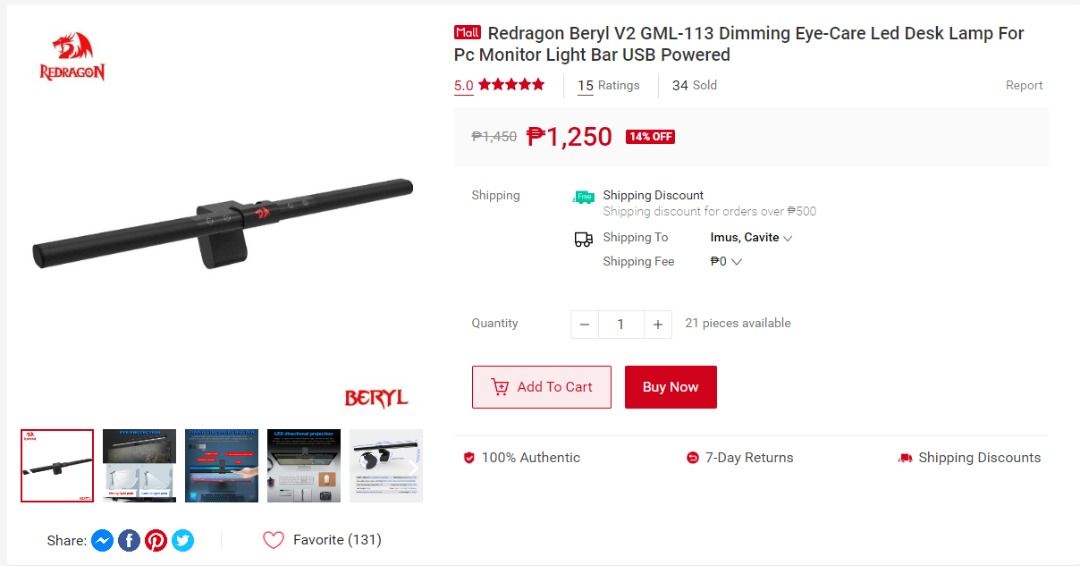 Redragon Beryl GML-113 Gaming Monitor Light, Computers & Tech, Parts ...