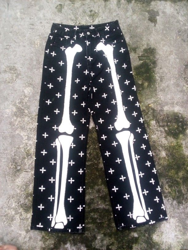 Skeleton X Cross Pants Baggy Uni Sex Y2k Grunge Alternative Punk Goth
