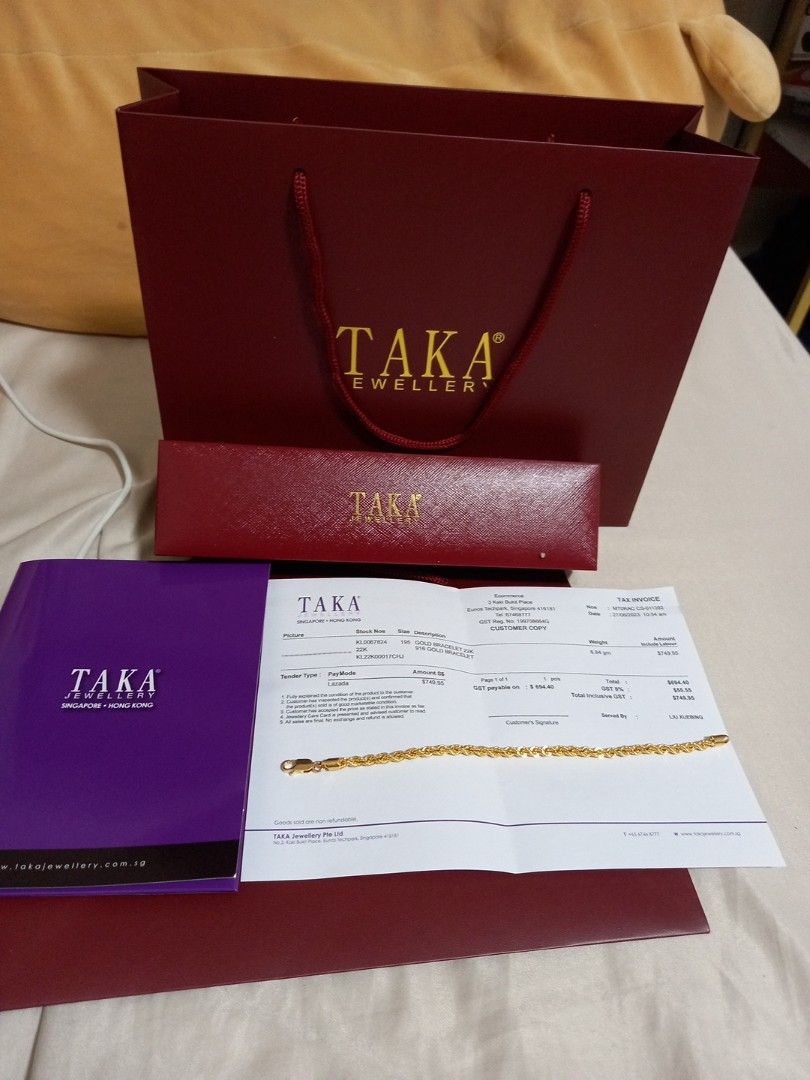 Taka Jewelry 22K Gold bracelets 6.8g/ brand new/box, receipt, paper bag ...