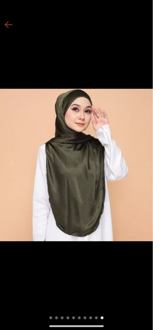 tie back satin shawl labuh in olive, Women's Fashion, Muslimah Fashion ...