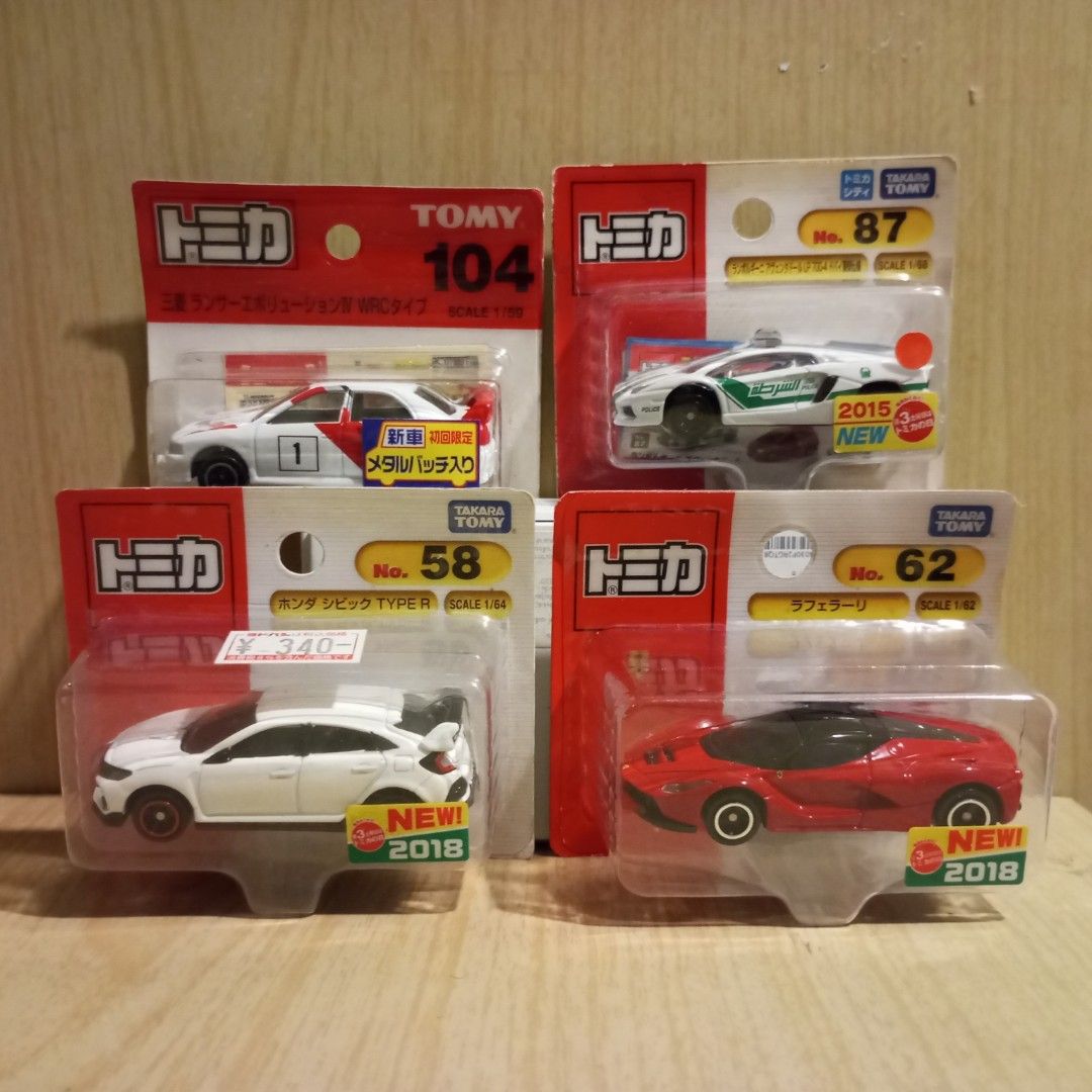 Tomica Blister 87 Lamborghini 58 Civic 62 Ferrari 104 Evo, Toys & Collectibles, Mainan di Carousell