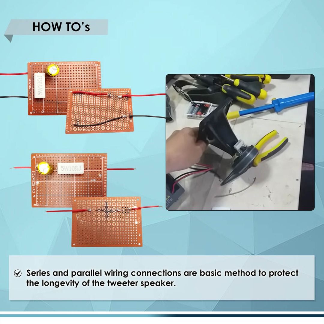 TWEETER PROTECTION WIRING SETUP, SERIES/ PARALLEL CONNECTION, 2.2uF ...