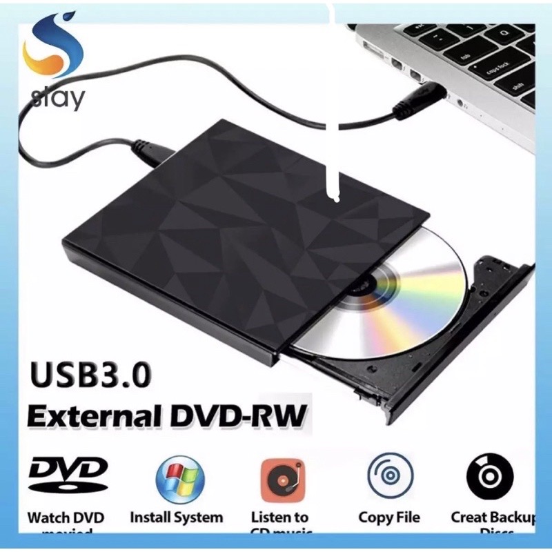USB 3.0 Slim External DVD CD Writer Drive Burner Reader Player External ...