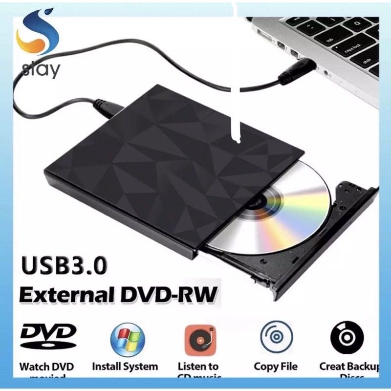 USB 3.0 Slim External DVD CD Writer Drive Burner Reader Player External ...