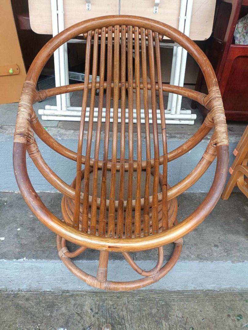 vintage Boho Chic Swivel Bamboo rattan papasan chair japan surplus ...