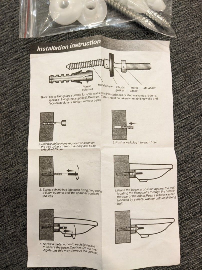 Wall Hung Basin & Sink Mounting Screws Kit, Stainless Steel Fixing ...