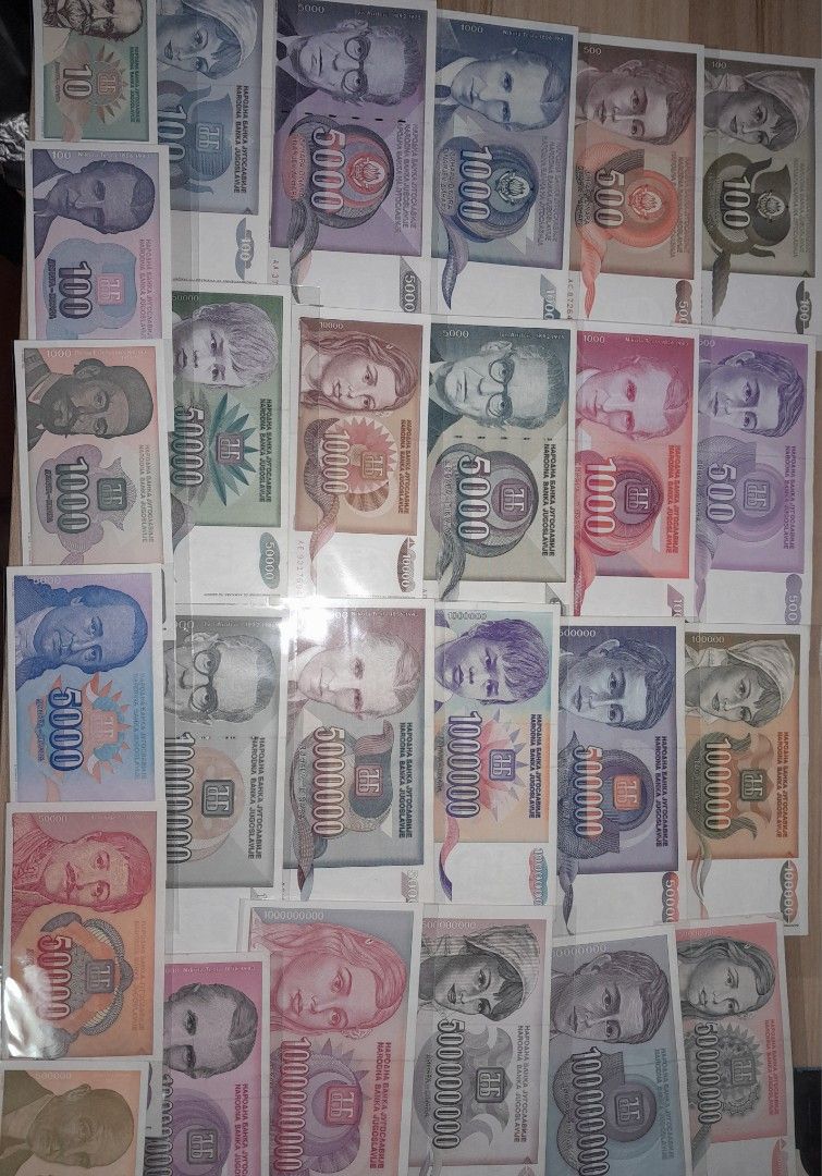 1990-1994 Yugoslavia Dinara Full Set Hyperinflation banknotes 42pcs ...