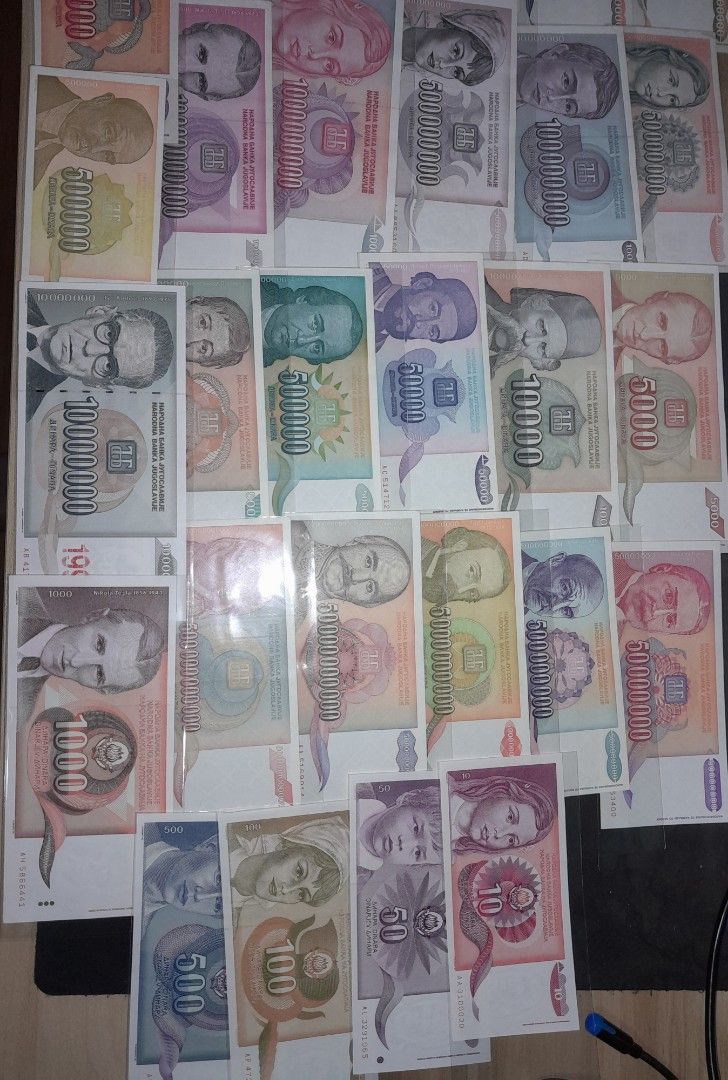 1990-1994 Yugoslavia Dinara Full Set Hyperinflation banknotes 42pcs ...