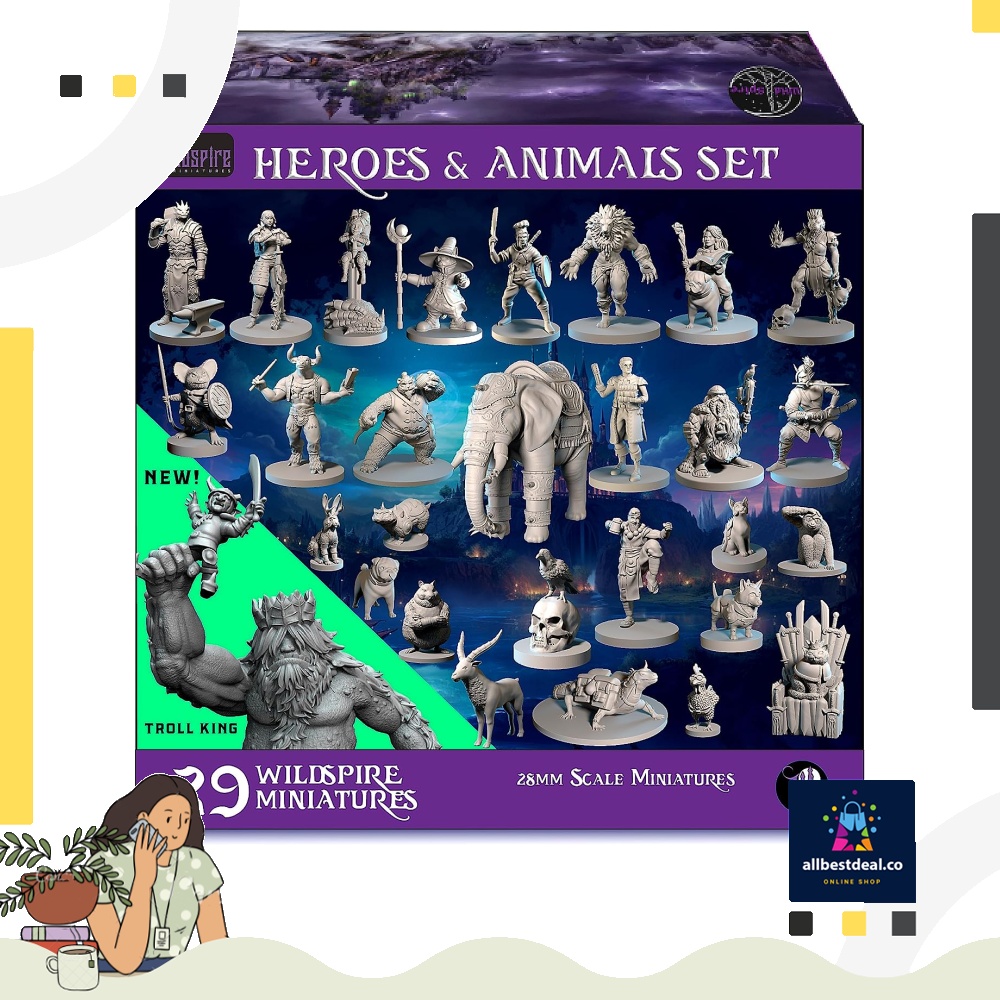 28 Miniatures Hero & Animals for DND Miniatures 28mm Bulk Dungeons and ...
