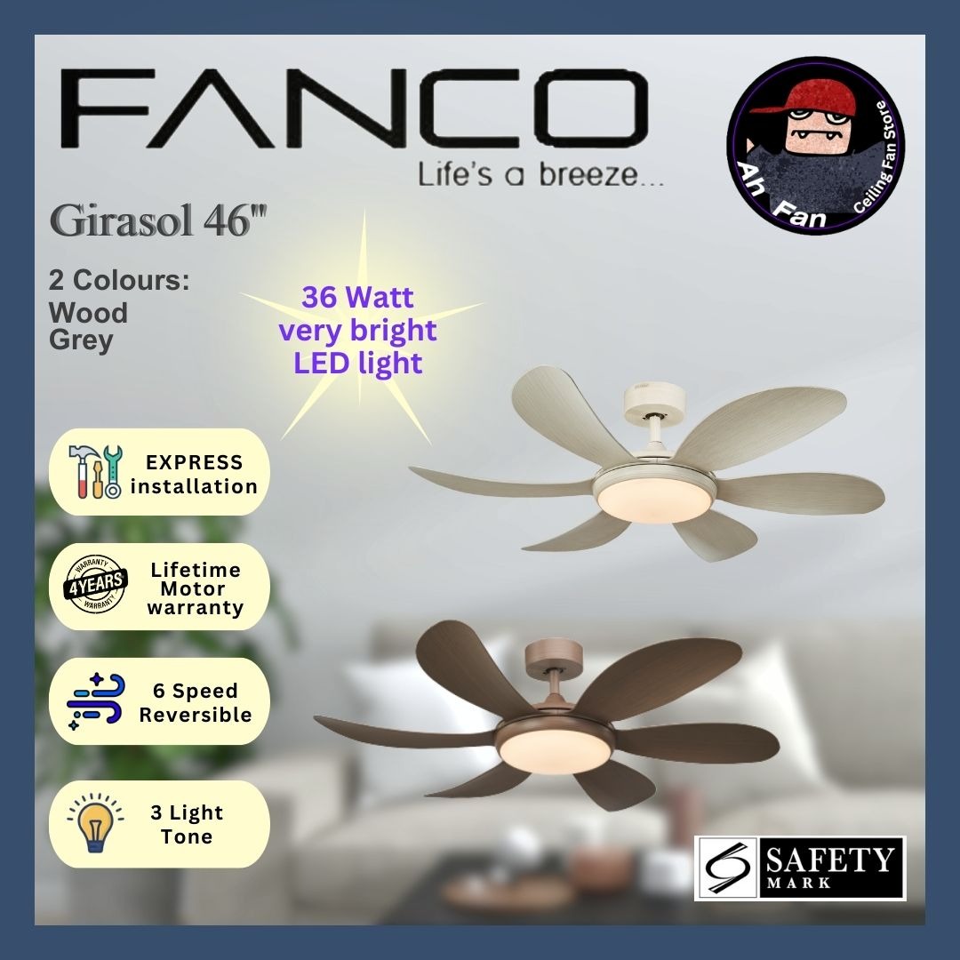 [36Watt LED Light] Fanco GIRASOL 46 Inch Ceiling Fan with 3 Tone 36W ...